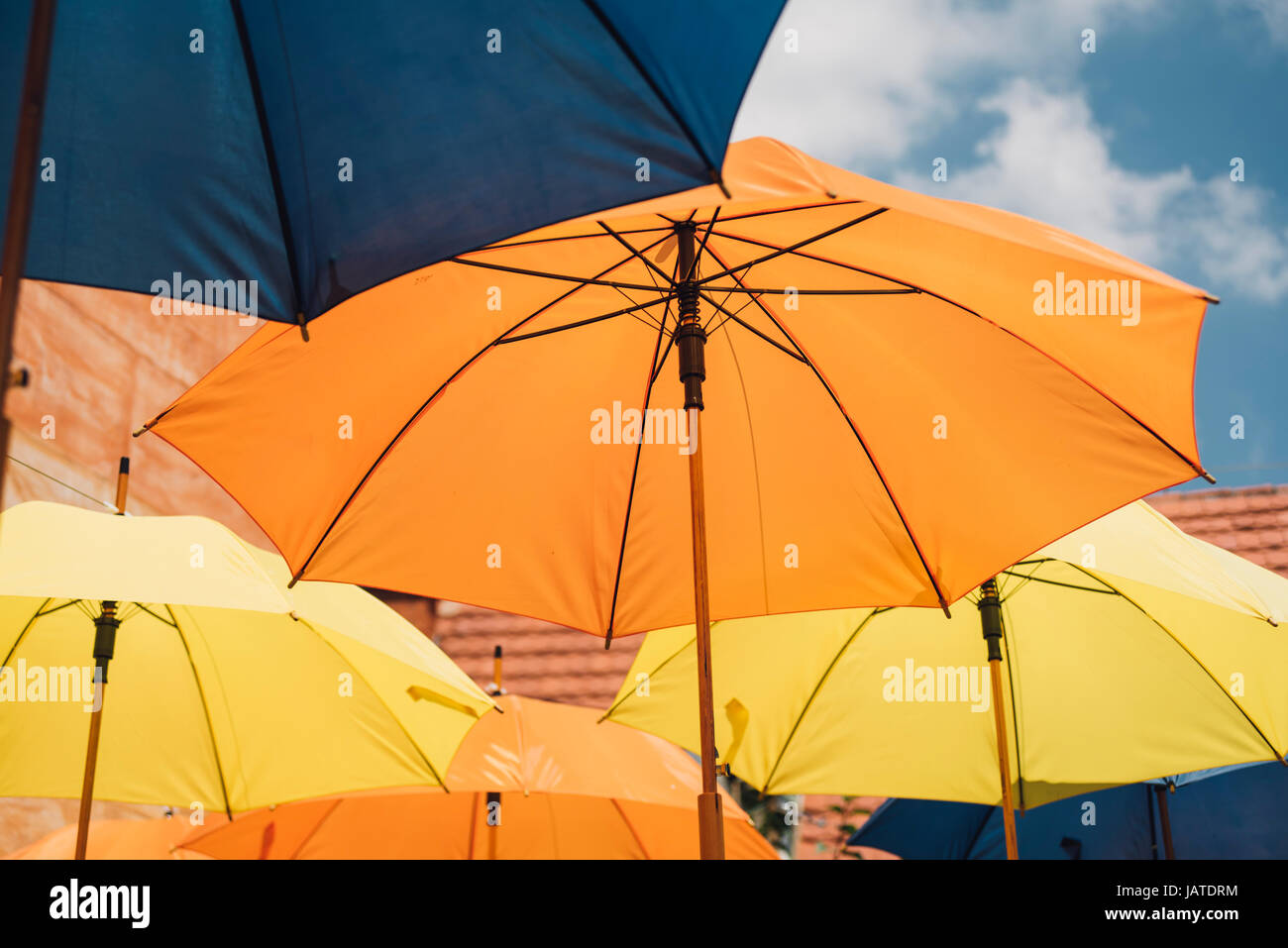 Open umbrellas hanging overhead hi-res stock photography and images - Alamy
