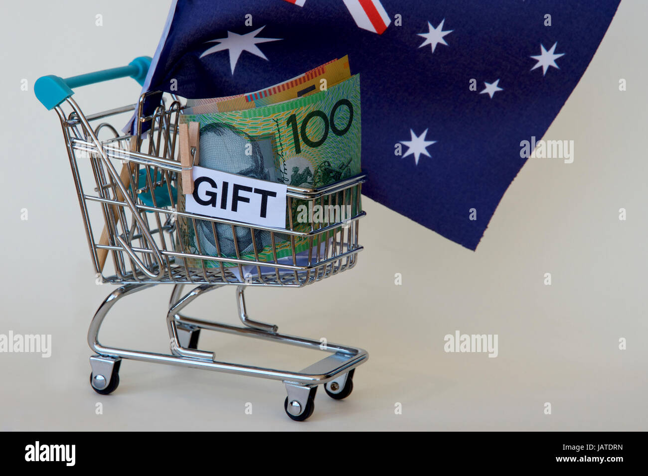 Australian dollars and flag in a trolley Stock Photo - Alamy
