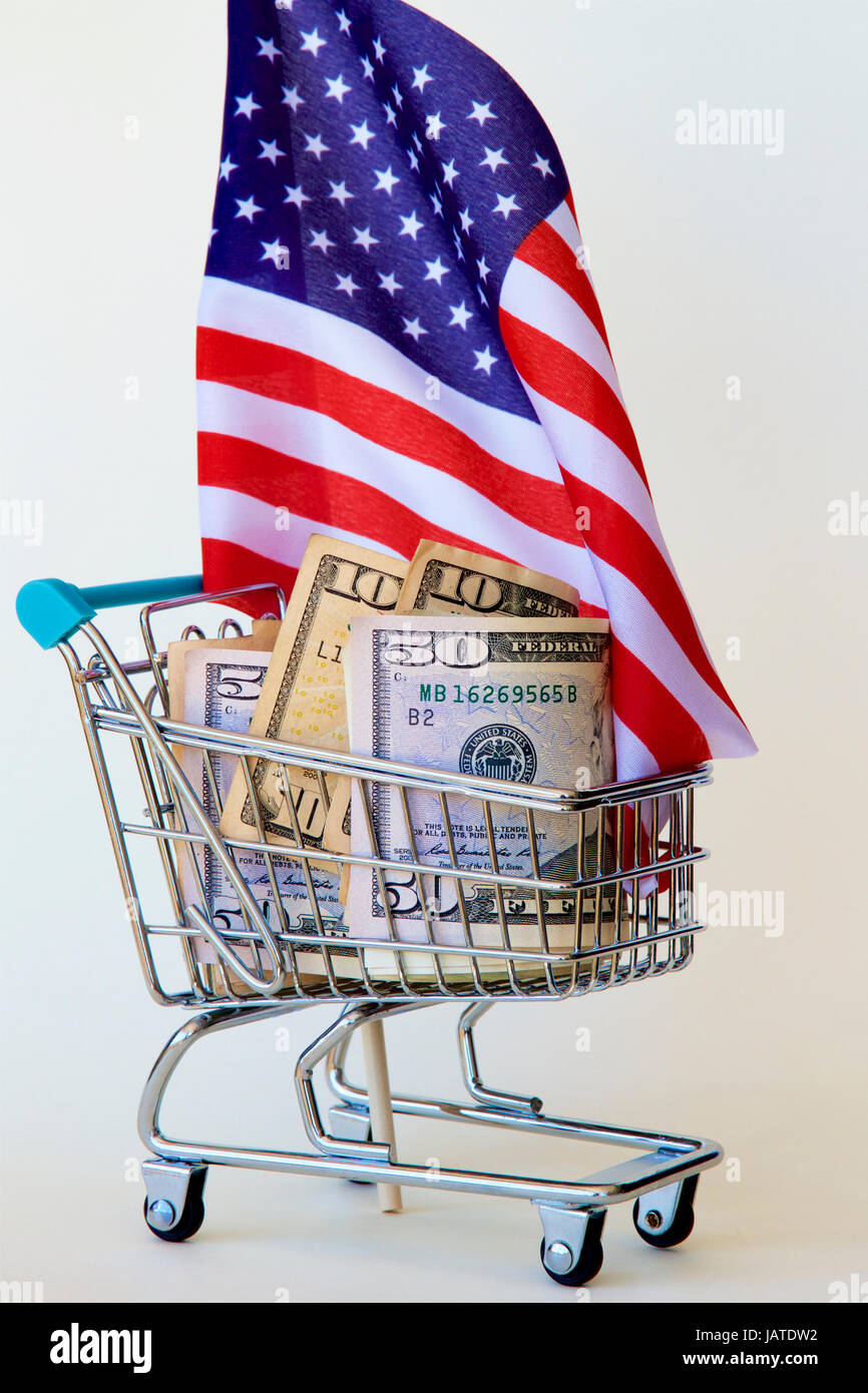 American dollars and US flag in a trolley Stock Photo - Alamy
