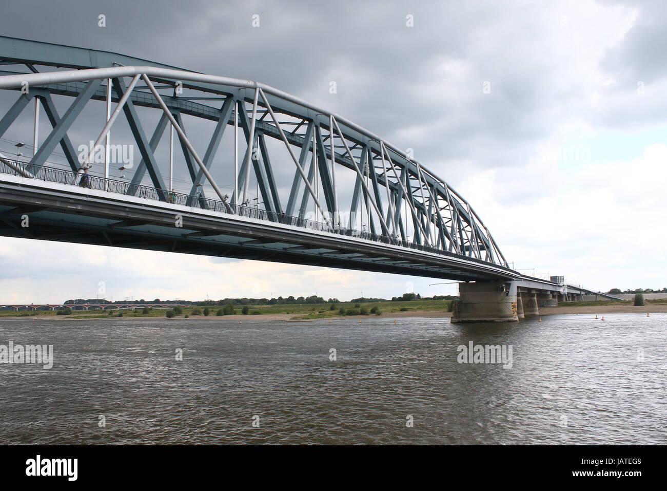 Nijmegen railway bridge (Spoorbrug) crossing Waal river central ...