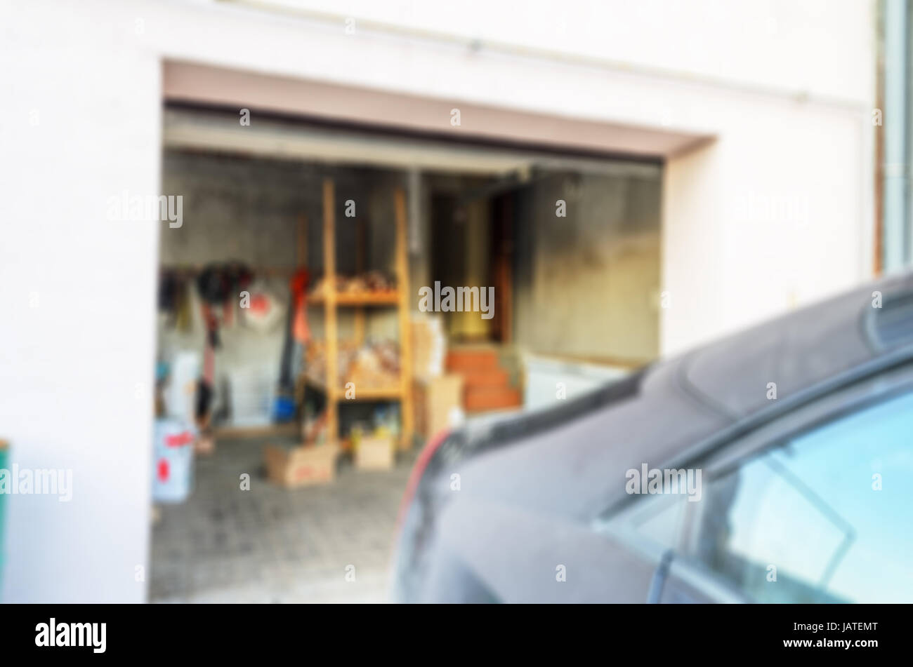 Abstract blur cluttered garage or basement for background Stock Photo ...