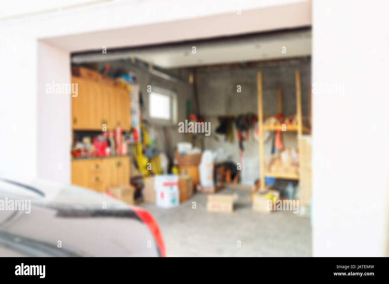 Abstract blur cluttered garage or basement for background Stock Photo ...