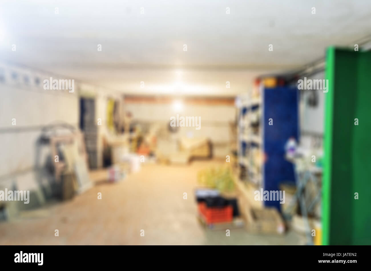 Abstract blur cluttered garage or basement for background Stock Photo ...