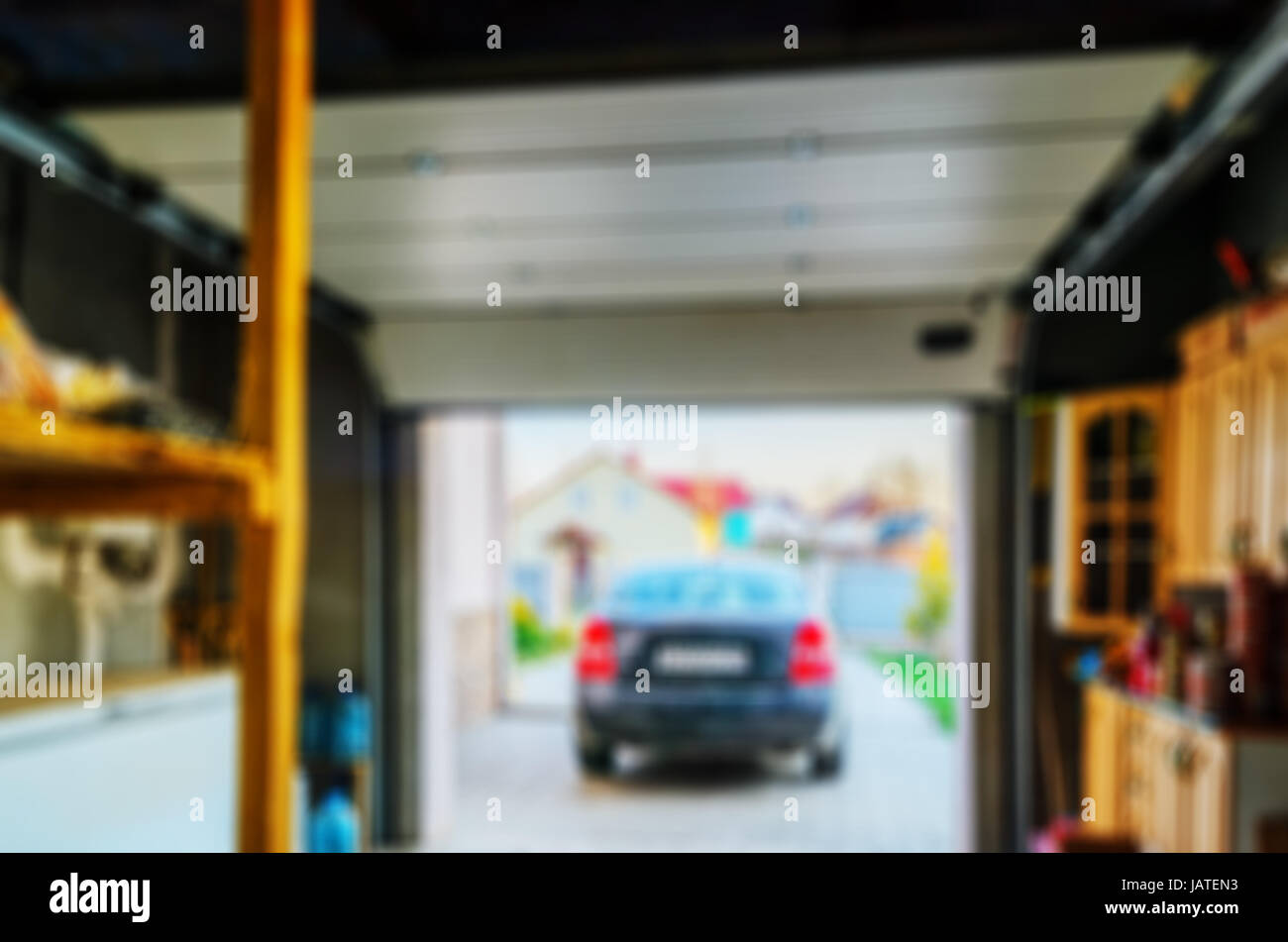 Abstract blur cluttered garage or basement for background Stock Photo ...