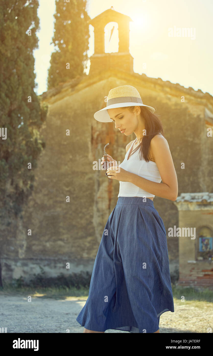 Tourist woman in a small Italian town Stock Photo - Alamy