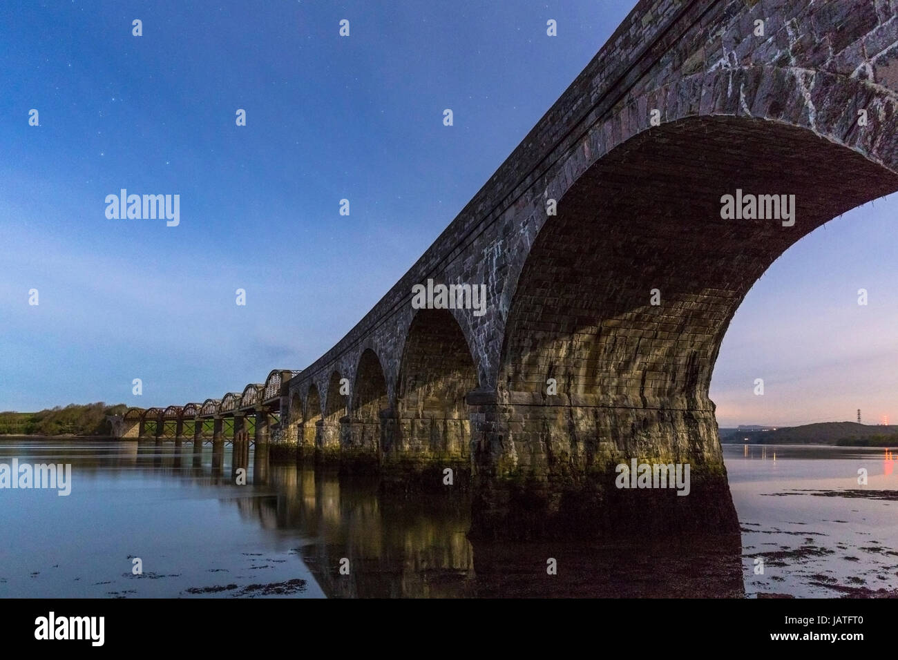 Stone and iron rail bridge spanning the river Tamar, part of the Tamar ...