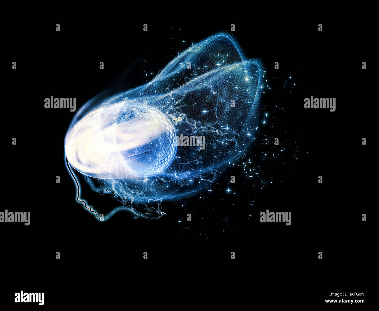 Light Soul series. Design made of girl line profile and lights on the ...