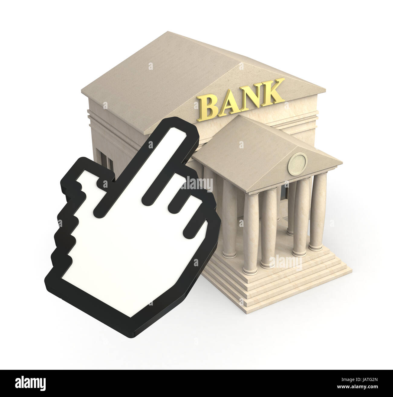 one bank building and a cursor icon, concept of online banking (3d ...