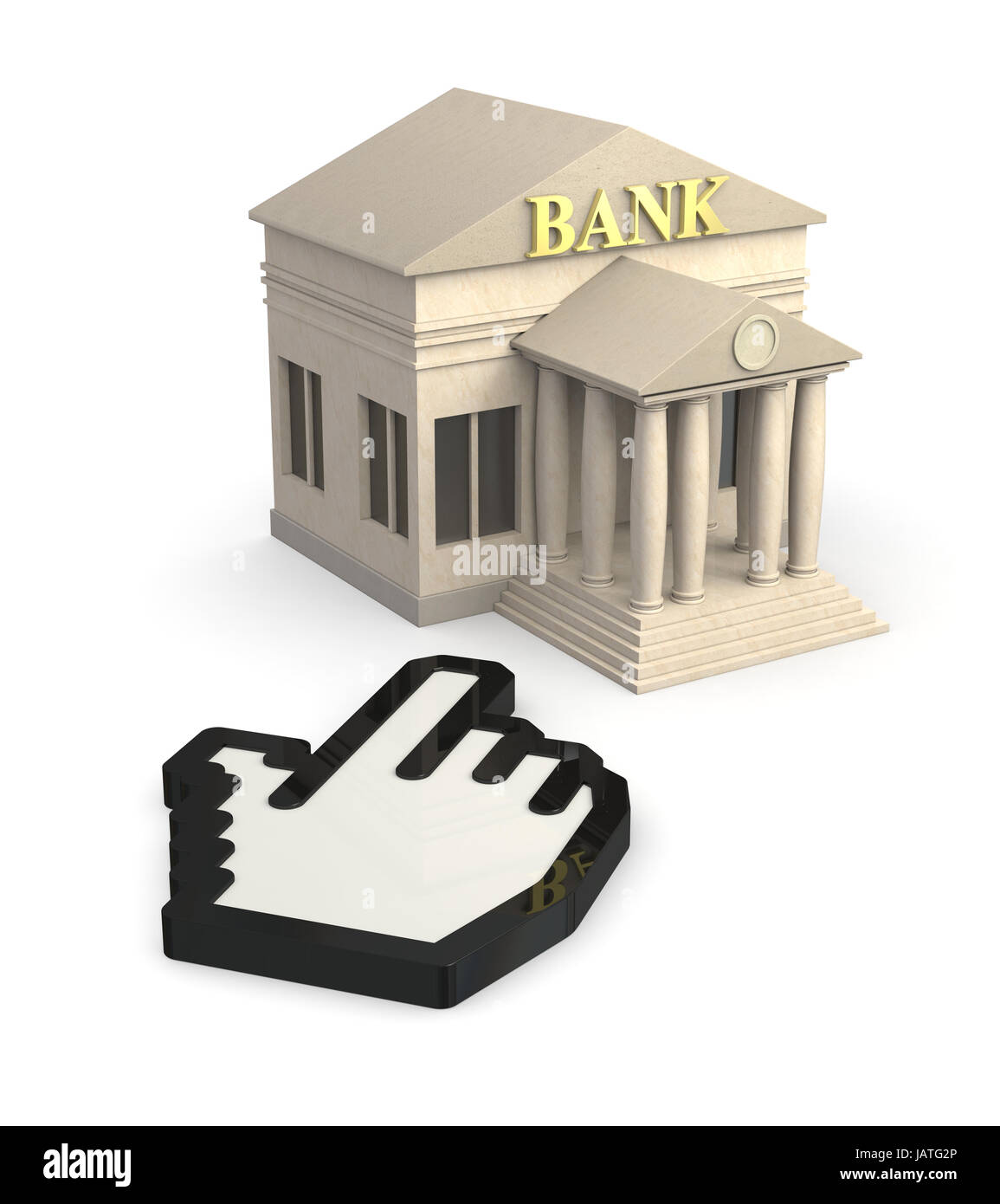 one bank building and a cursor icon, concept of online banking (3d ...