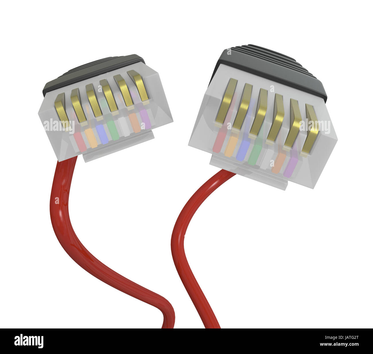 front view of two computer network connectors (3d render Stock Photo ...