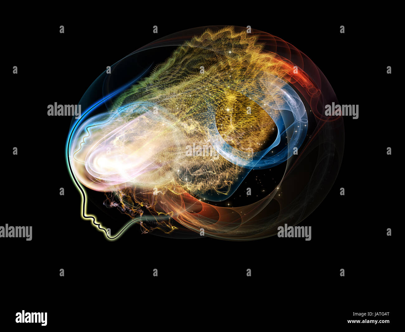 Light Soul series. Design made of girl line profile and lights on the ...