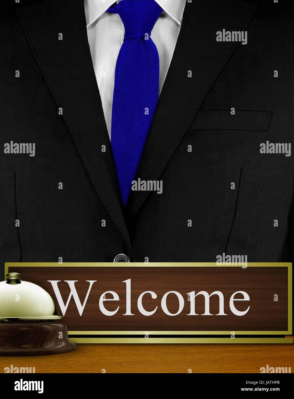 Reception Desk with Welcome Sign Stock Photo - Alamy