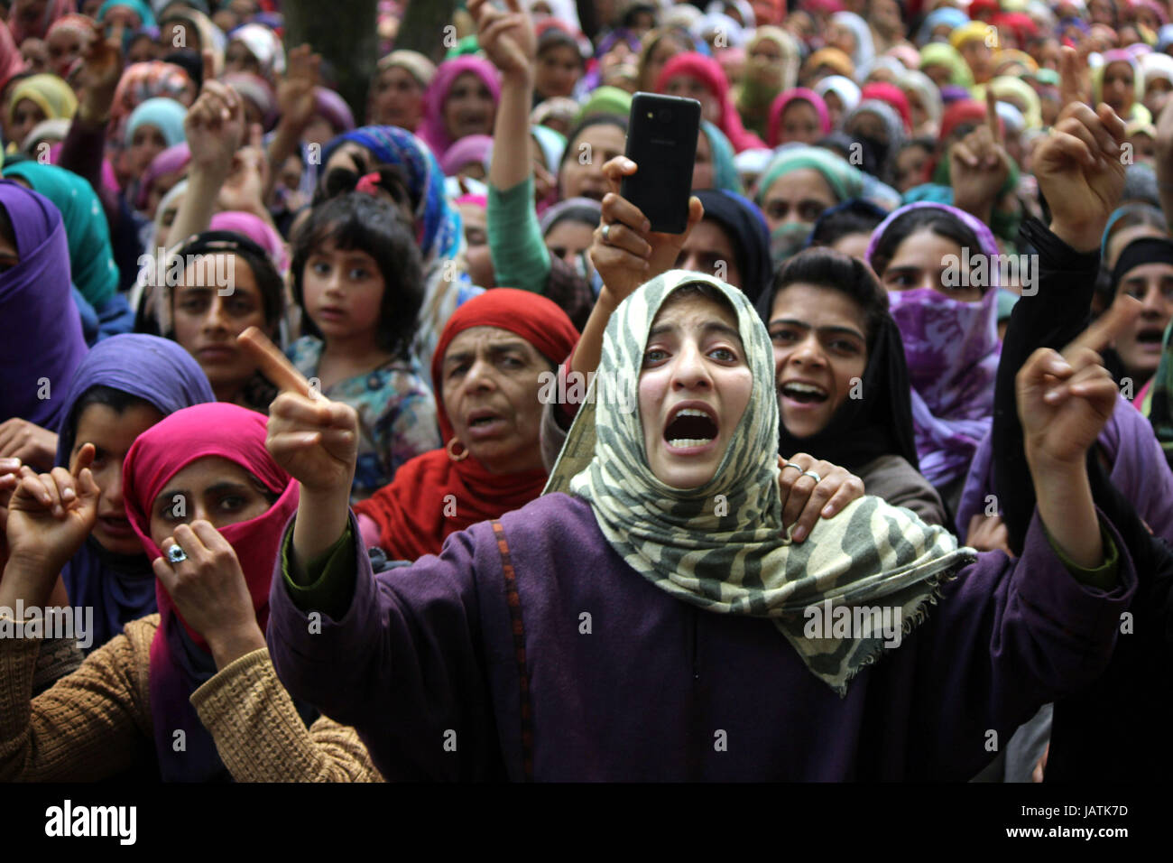 Shopian, India. 07th June, 2017. A young Kashmiri Girl Shouted Anti ...