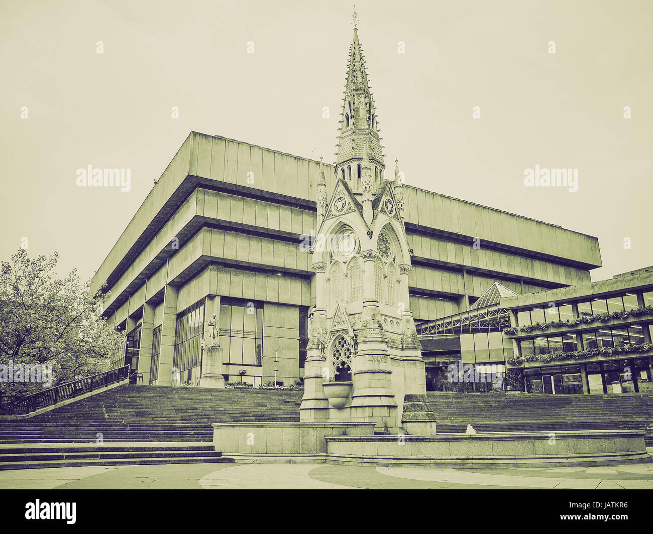 Retro sepia Birmingham Central Library, iconic brutalist concrete ...