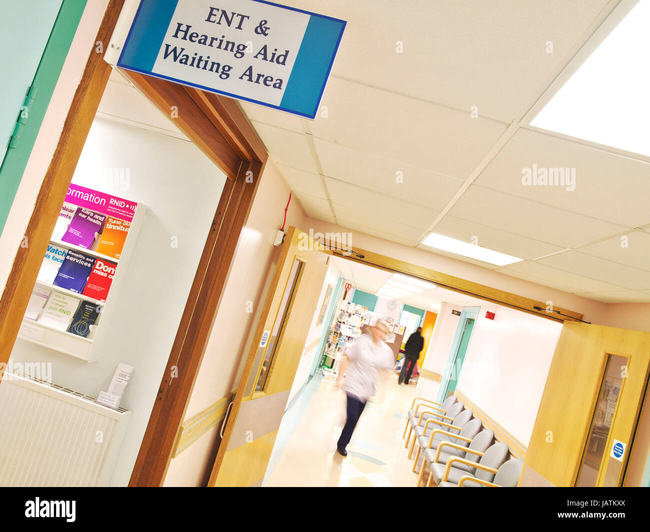 NHS Hospital IN the UK, Signage with busy hospital corridors looking ...