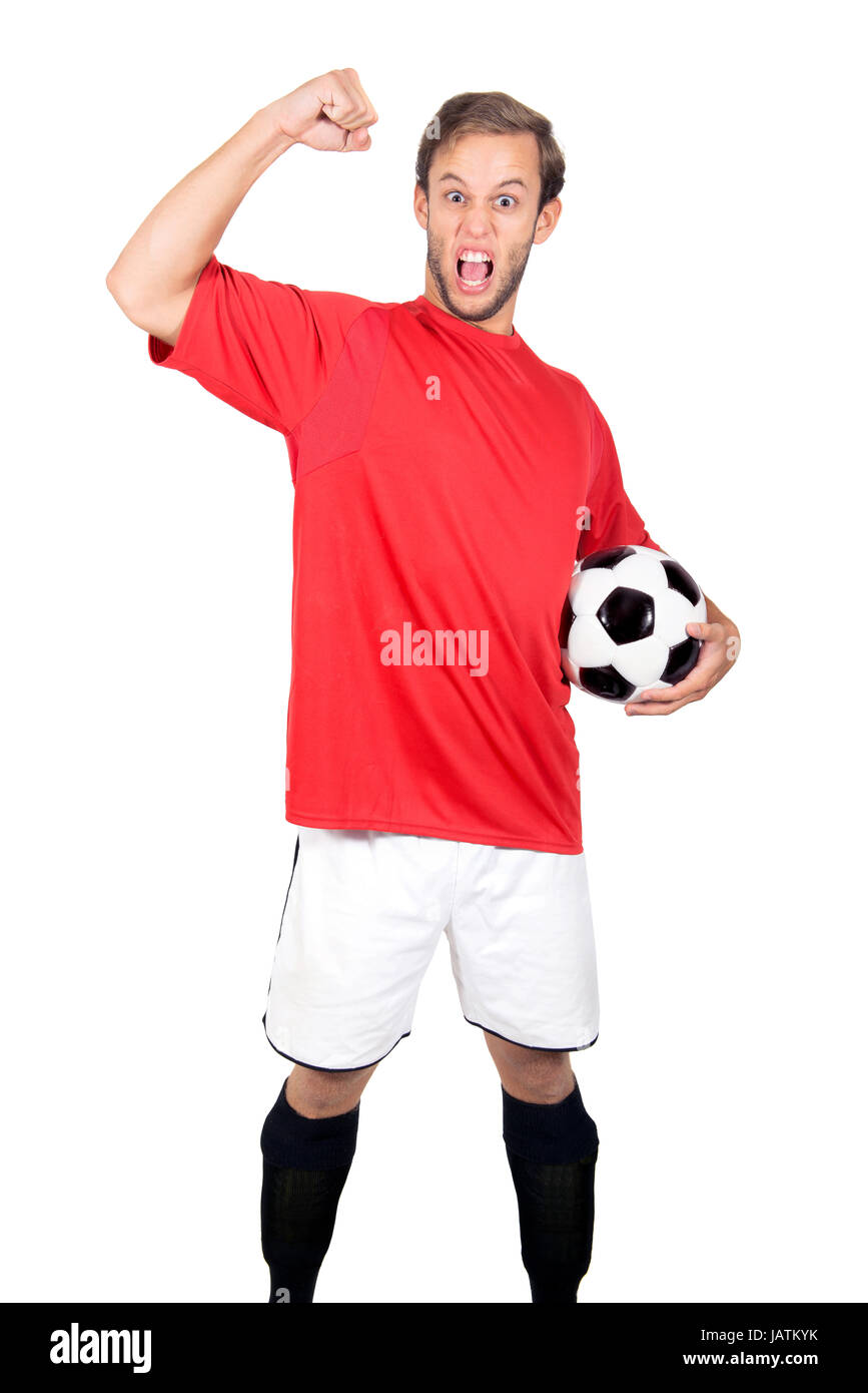 Football player with a ball isolated in white Stock Photo - Alamy