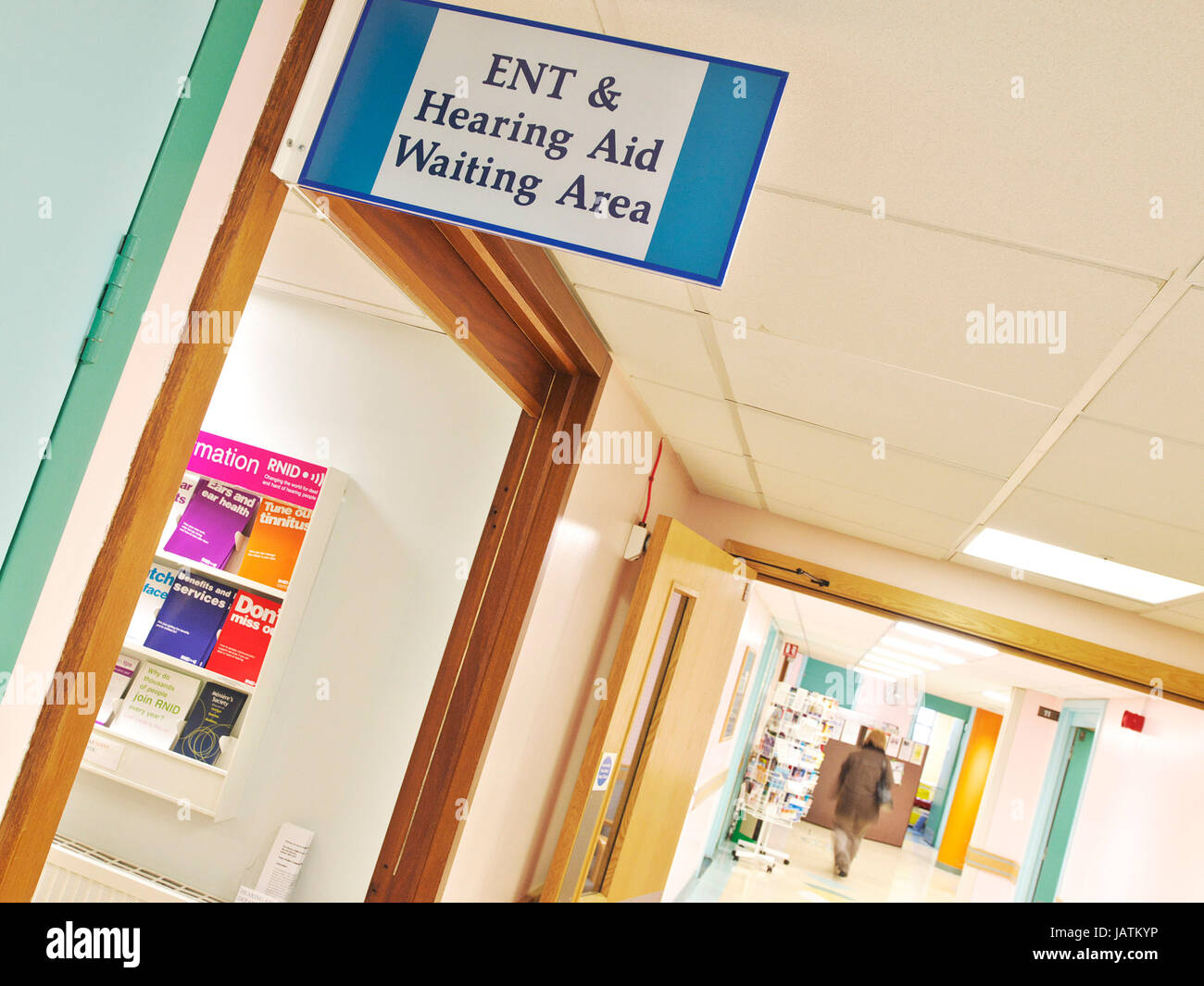 NHS Hospital IN the UK, Signage with busy hospital corridors looking ...