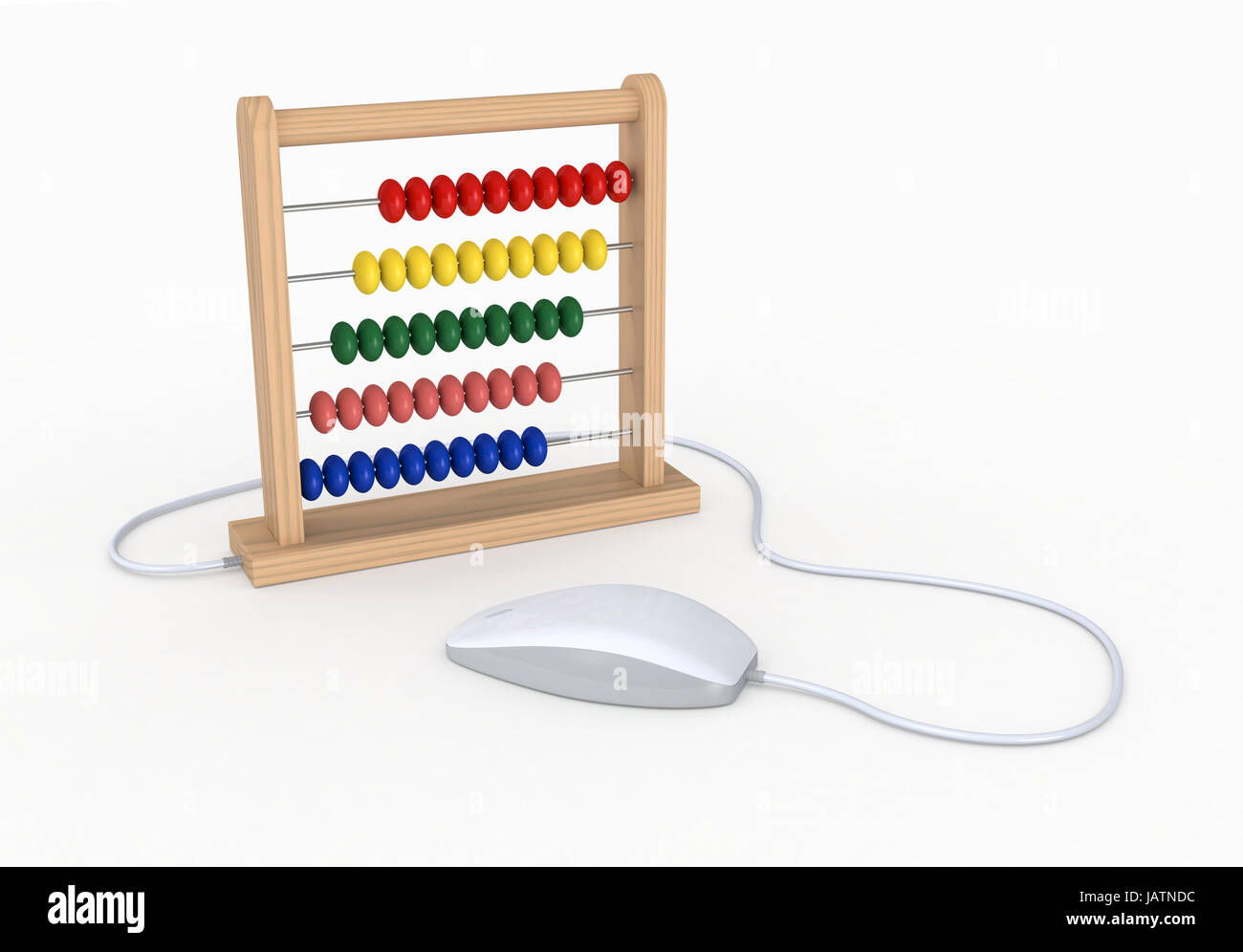 one abacus with a mouse, concept of old and new technologies (3d render ...