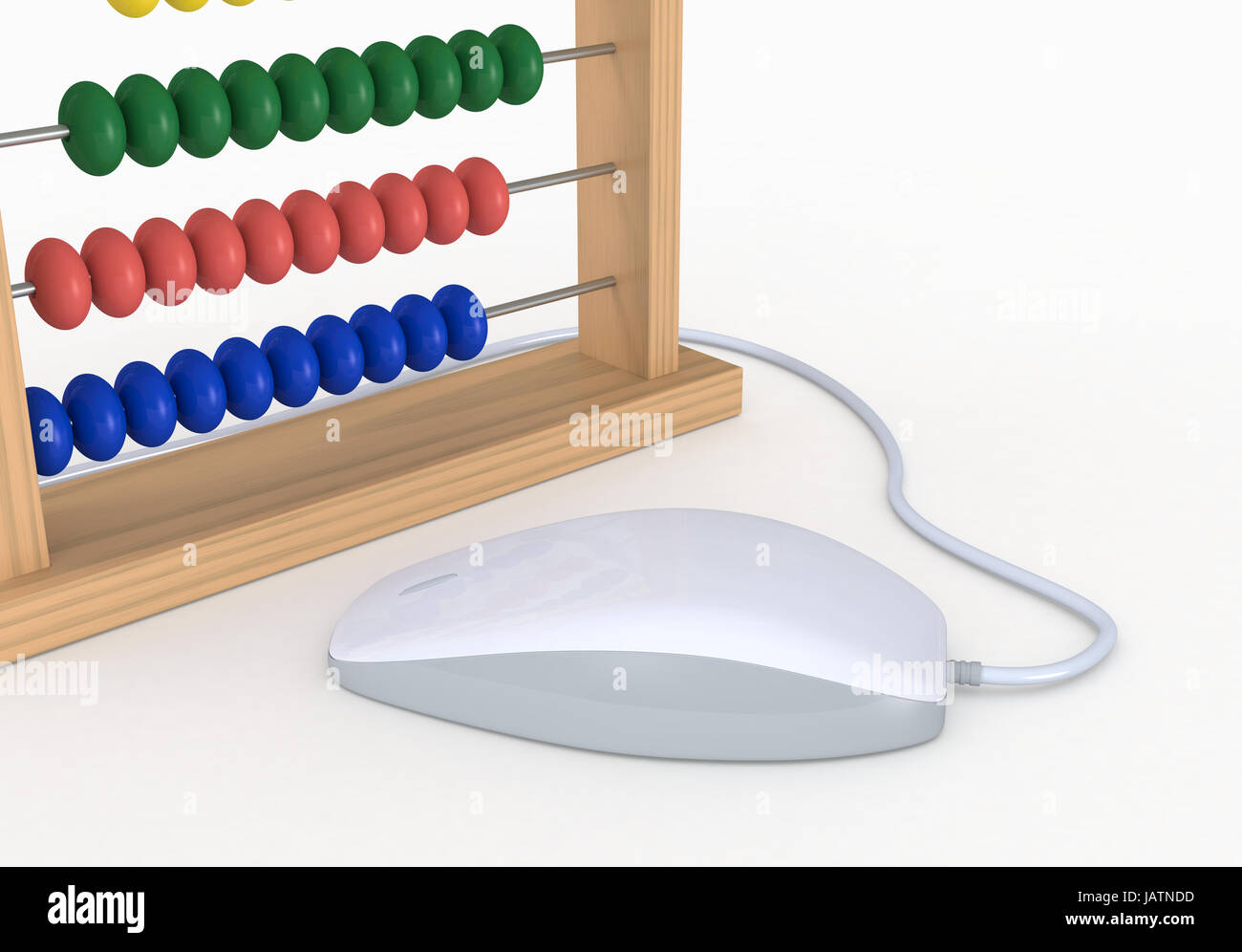 one abacus with a mouse, concept of old and new technologies (3d render ...