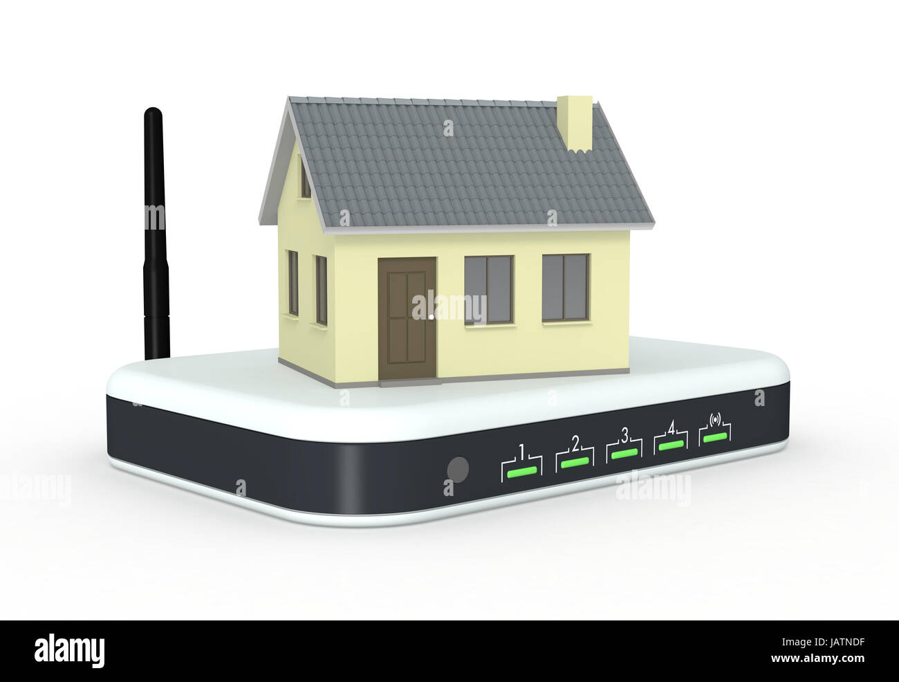 one small house on a wifi modem router, concept of internet (3d render ...