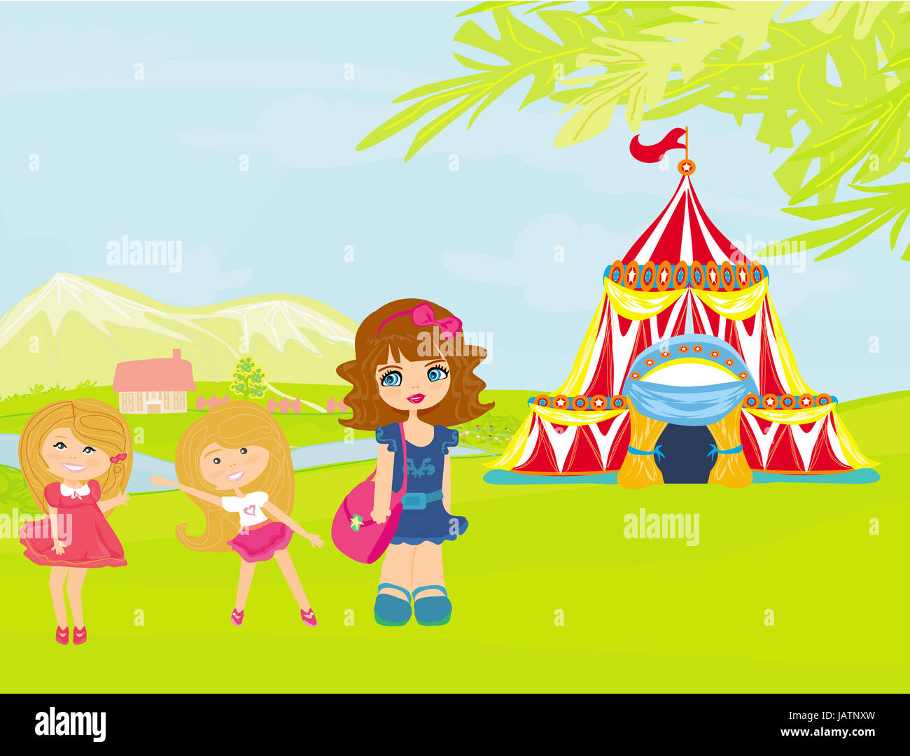 Children waiting for the opening of the circus Stock Photo - Alamy