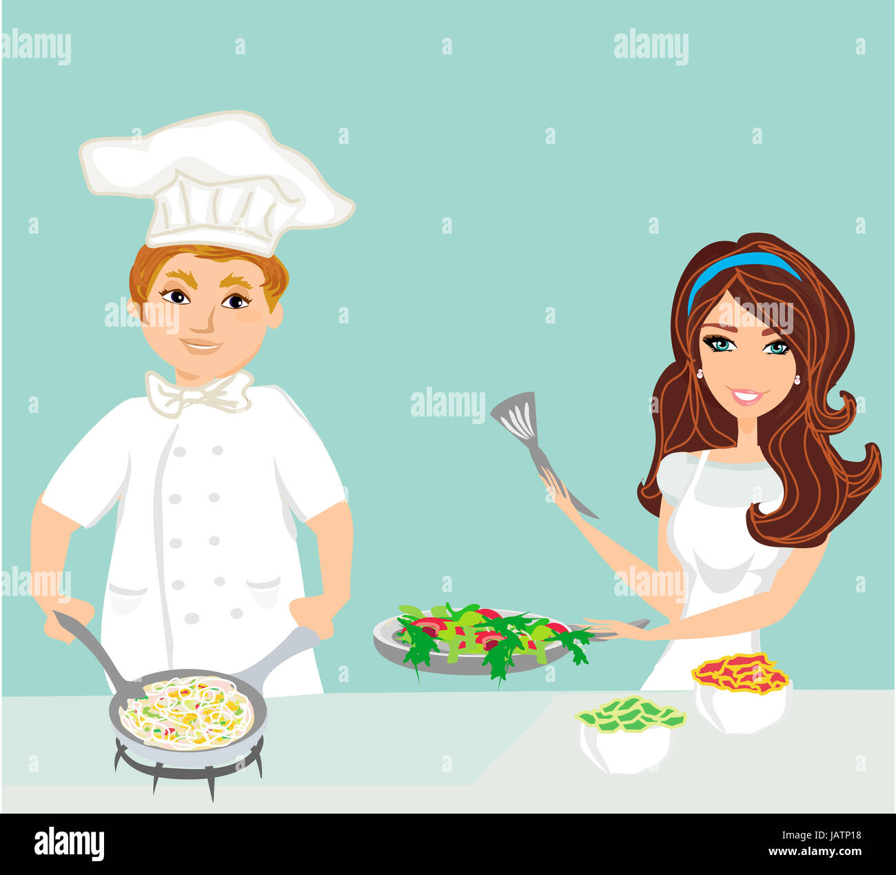 pair of chefs prepares delicious dishes Stock Photo - Alamy