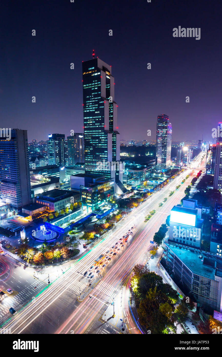 Gangnam District in Seoul city at night Stock Photo - Alamy