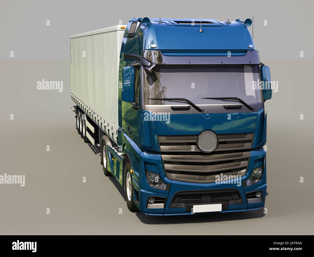 A modern semi-trailer truck on gray background Stock Photo - Alamy