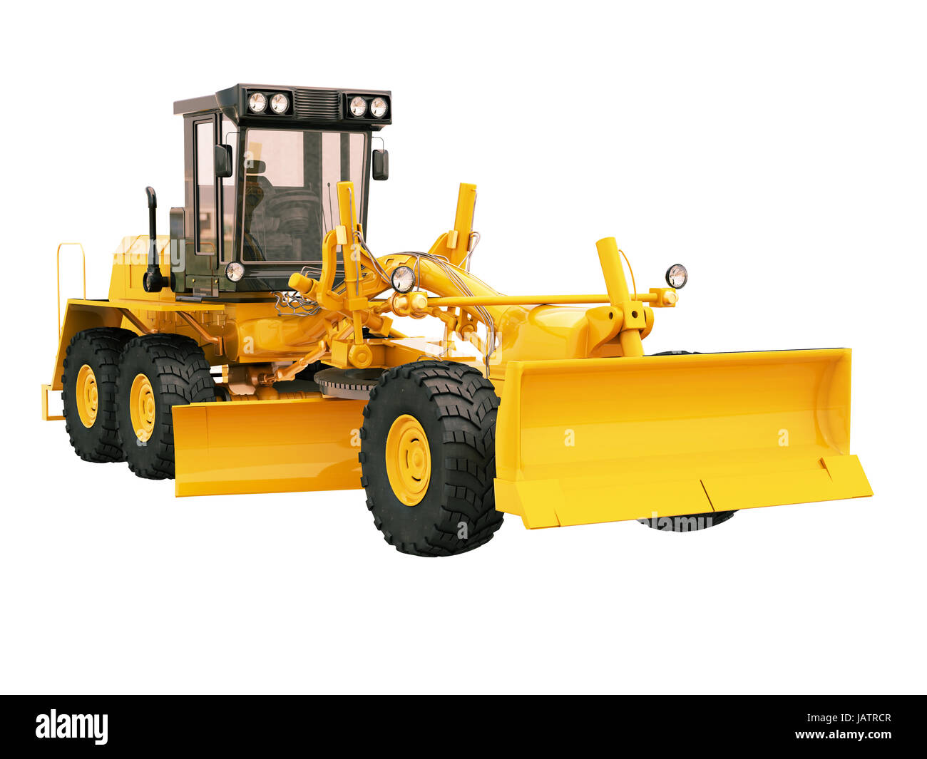 Modern three-axle road grader isolated on a white background Stock ...