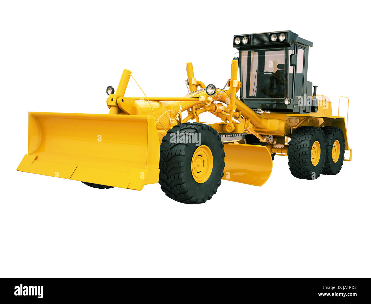 Modern three-axle road grader isolated on a white background Stock ...