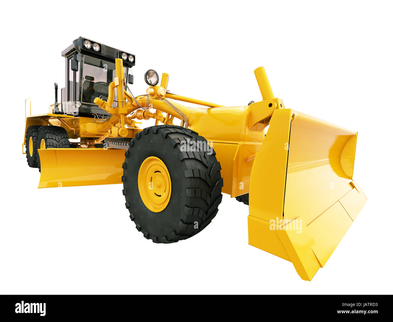 Modern three-axle road grader isolated on a white background Stock ...