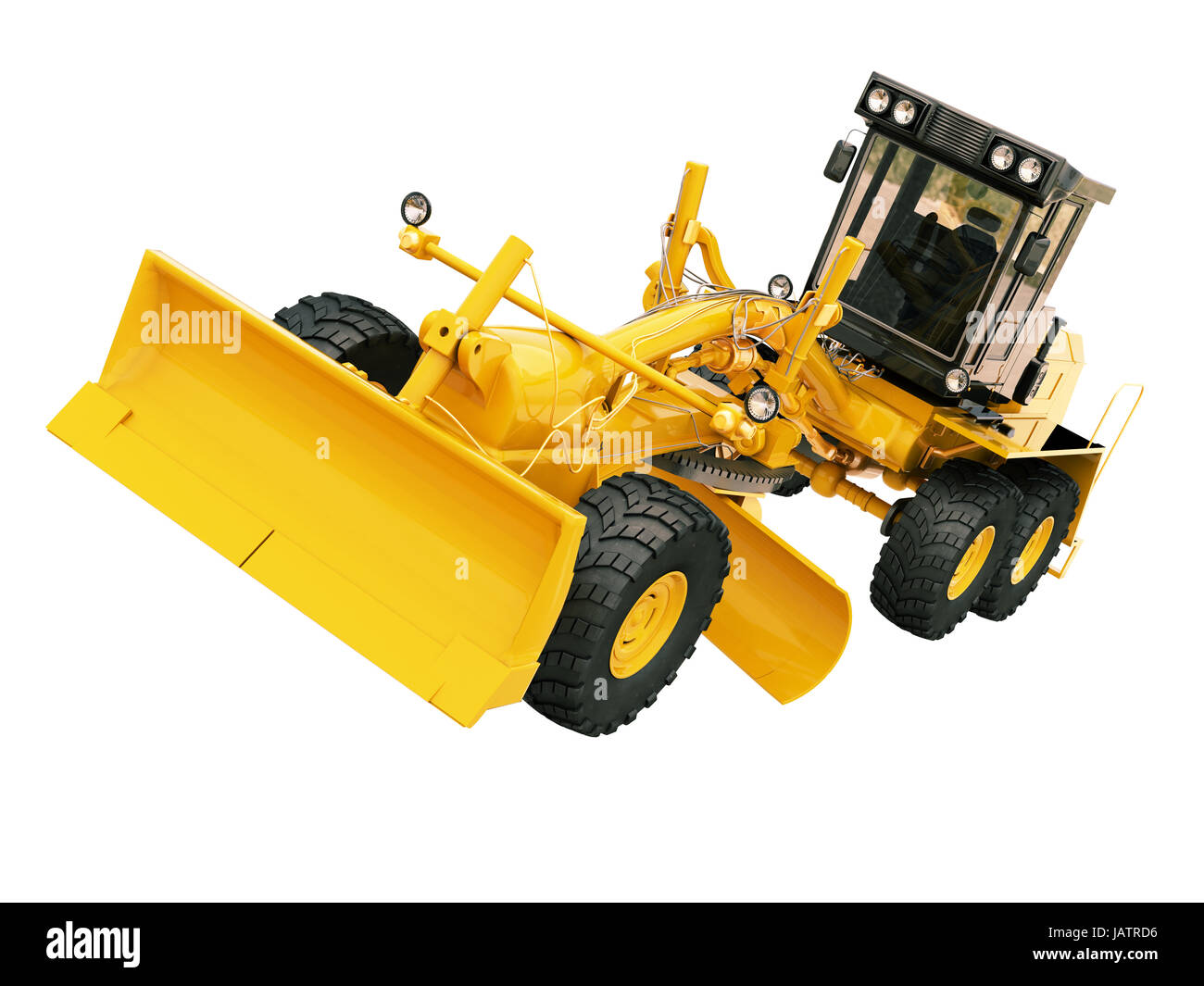 Modern three-axle road grader isolated on a white background Stock ...