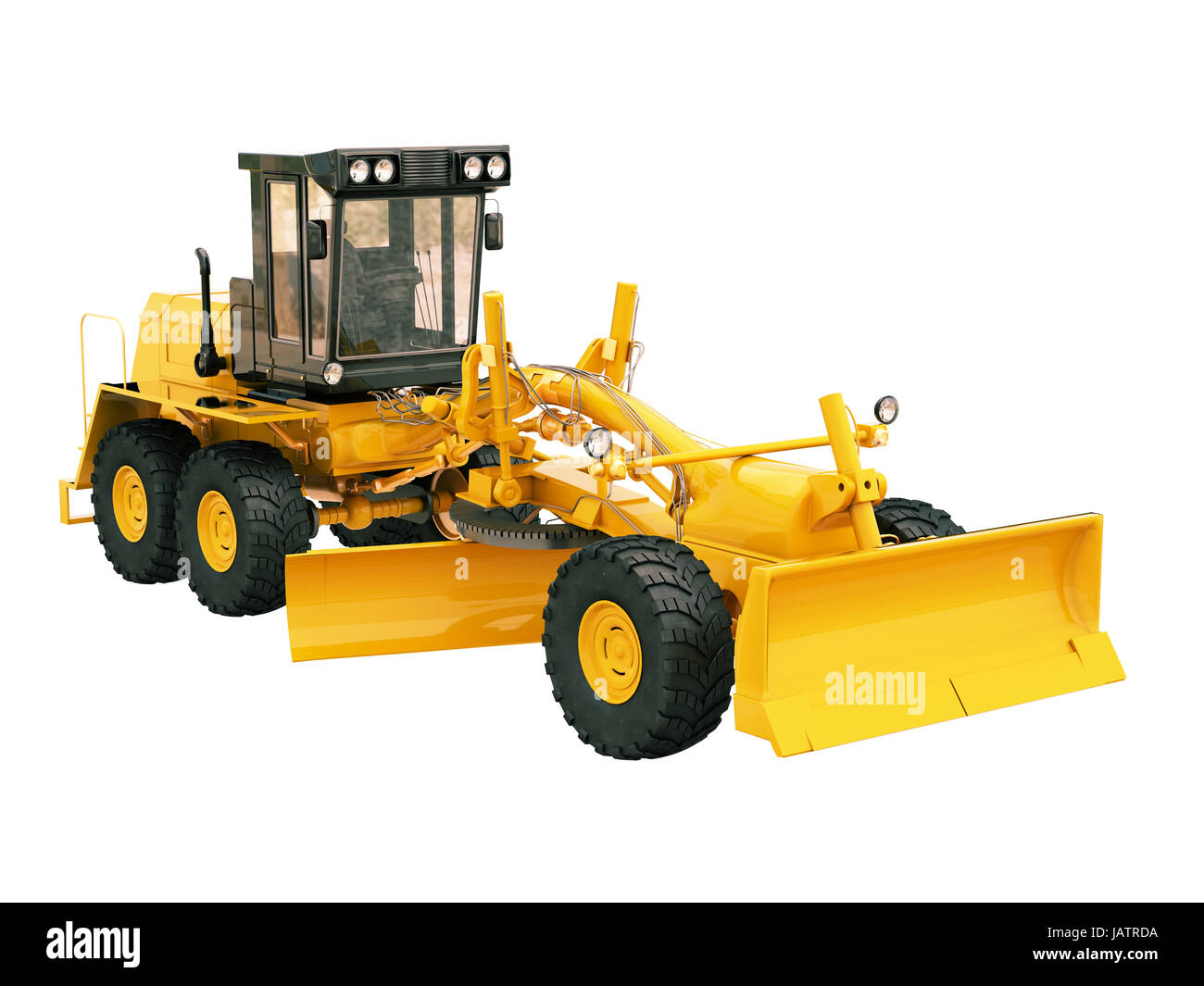 Modern three-axle road grader isolated on a white background Stock ...