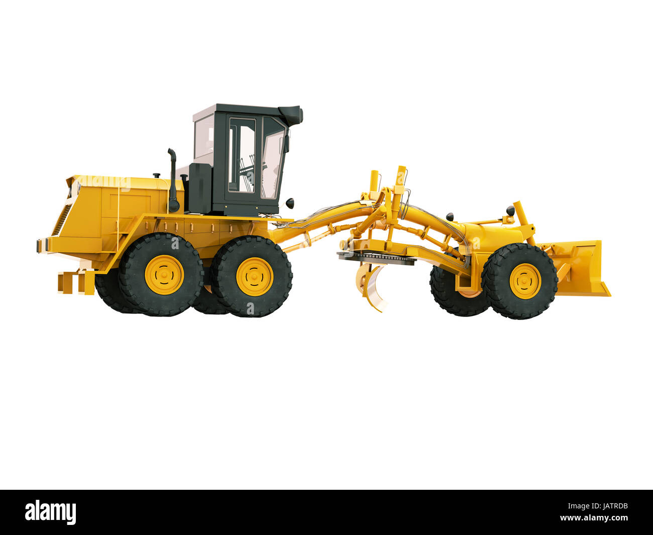Modern three-axle road grader isolated on a white background Stock ...