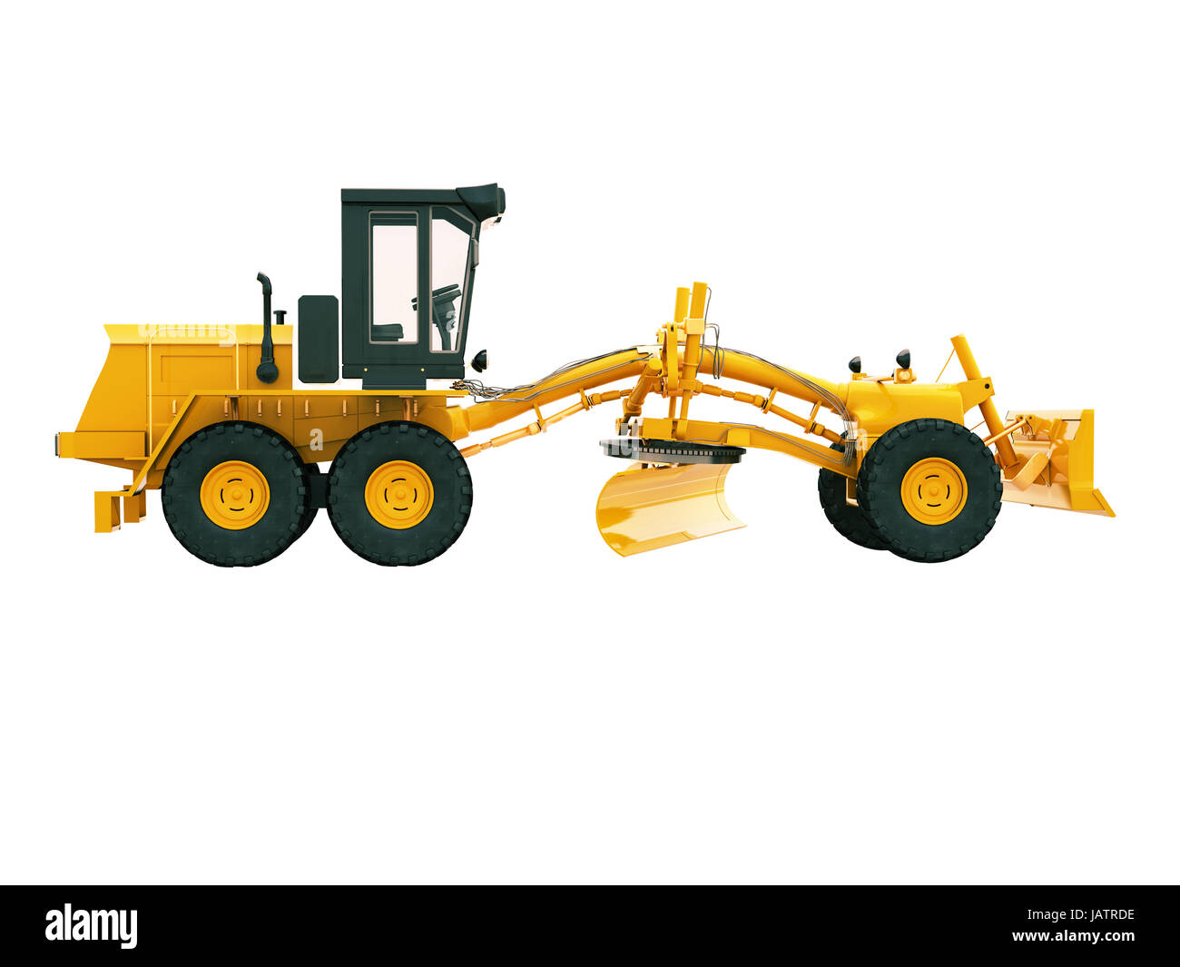 Modern three-axle road grader isolated on a white background Stock ...