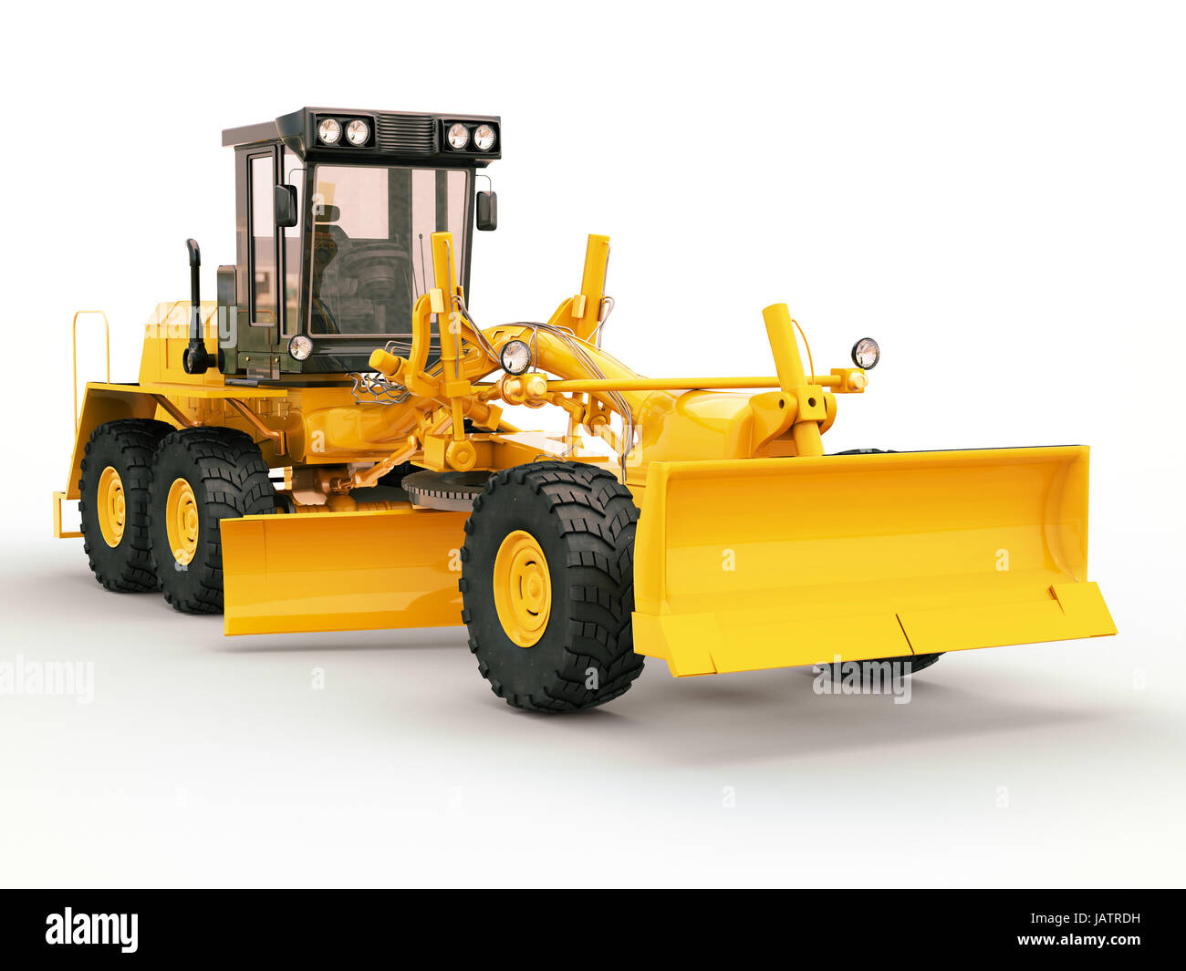 Modern three-axle road grader on a light background Stock Photo - Alamy