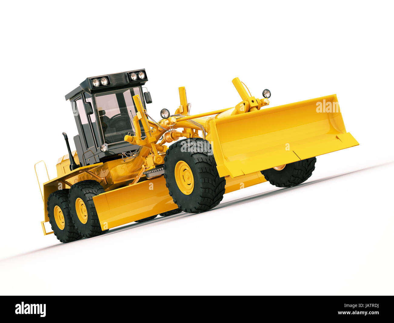 Modern three-axle road grader on a light background Stock Photo - Alamy
