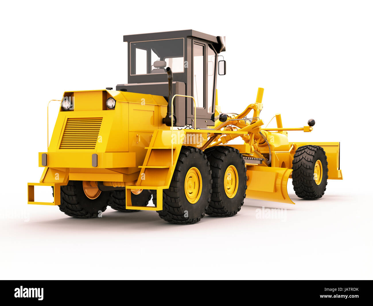 Modern three-axle road grader on a light background Stock Photo - Alamy