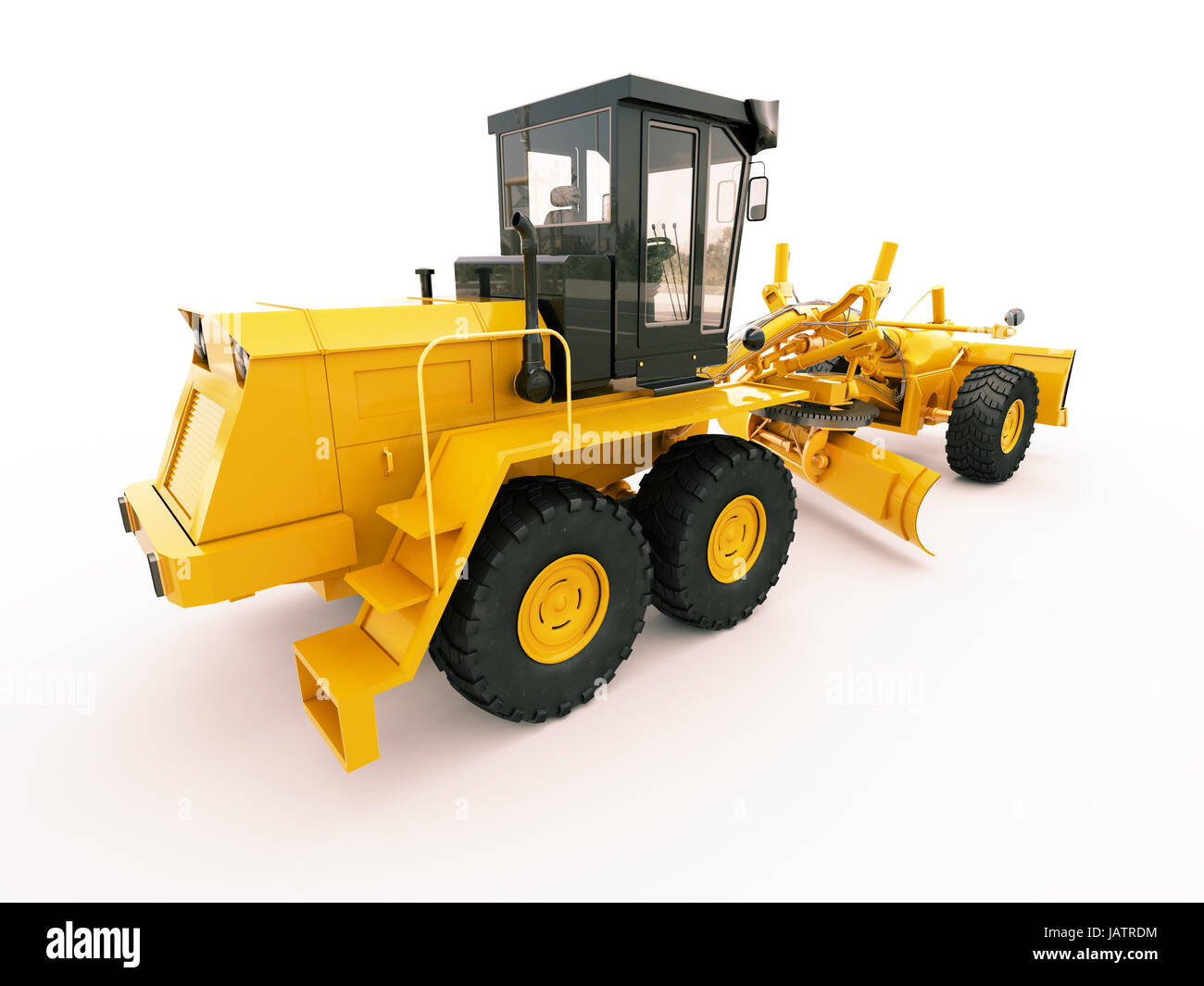 Modern three-axle road grader on a light background Stock Photo - Alamy