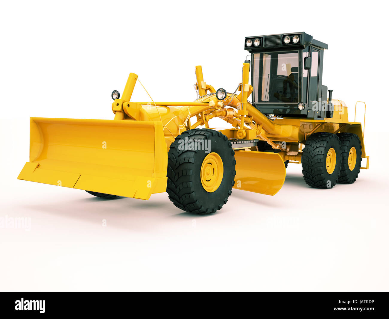 Modern three-axle road grader on a light background Stock Photo - Alamy