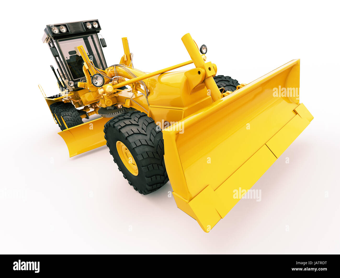Modern three-axle road grader on a light background Stock Photo - Alamy