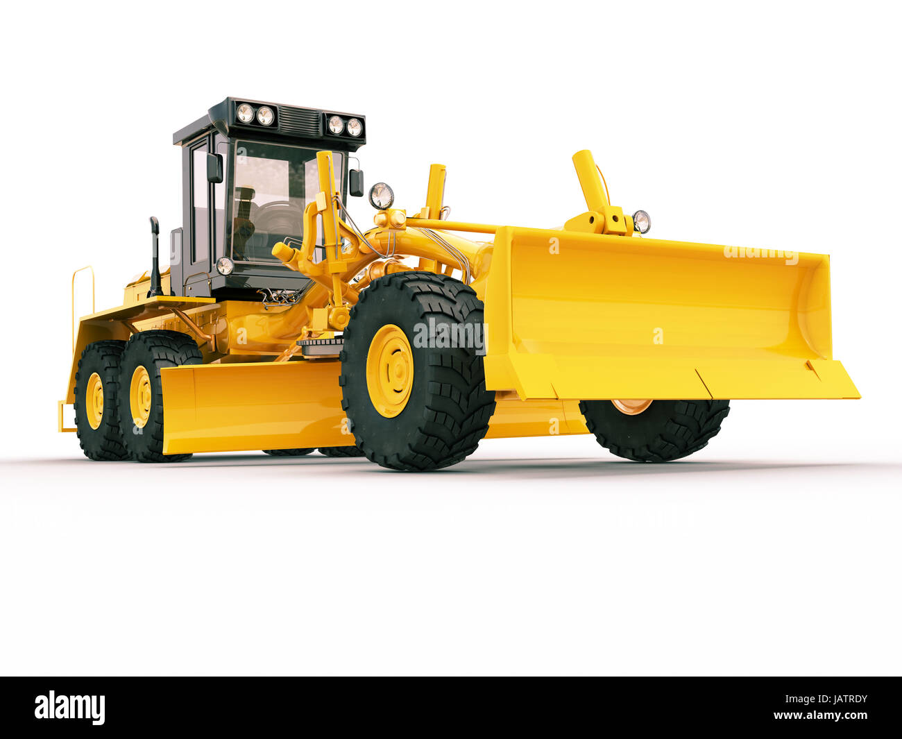 Modern three-axle road grader on a light background Stock Photo - Alamy