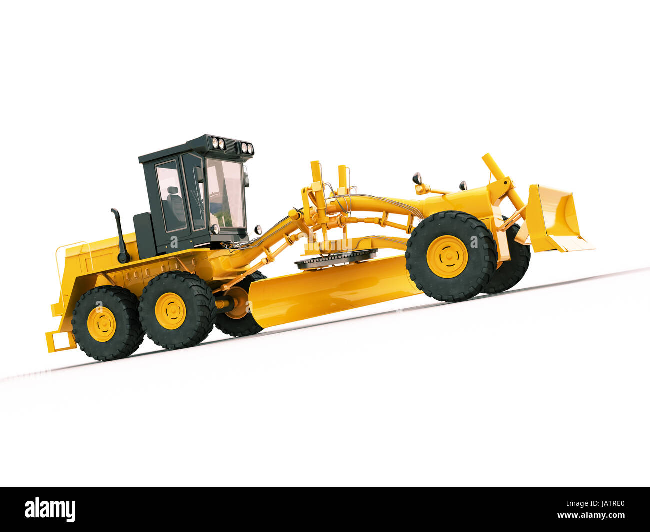 Modern three-axle road grader on a light background Stock Photo - Alamy