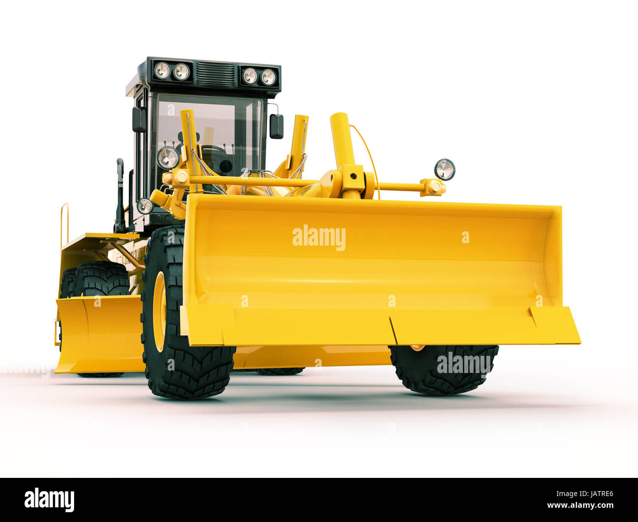 Modern three-axle road grader on a light background Stock Photo - Alamy