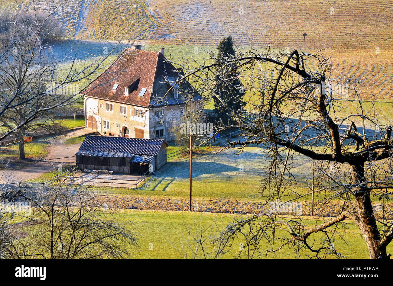 farm in the december sun Stock Photo - Alamy