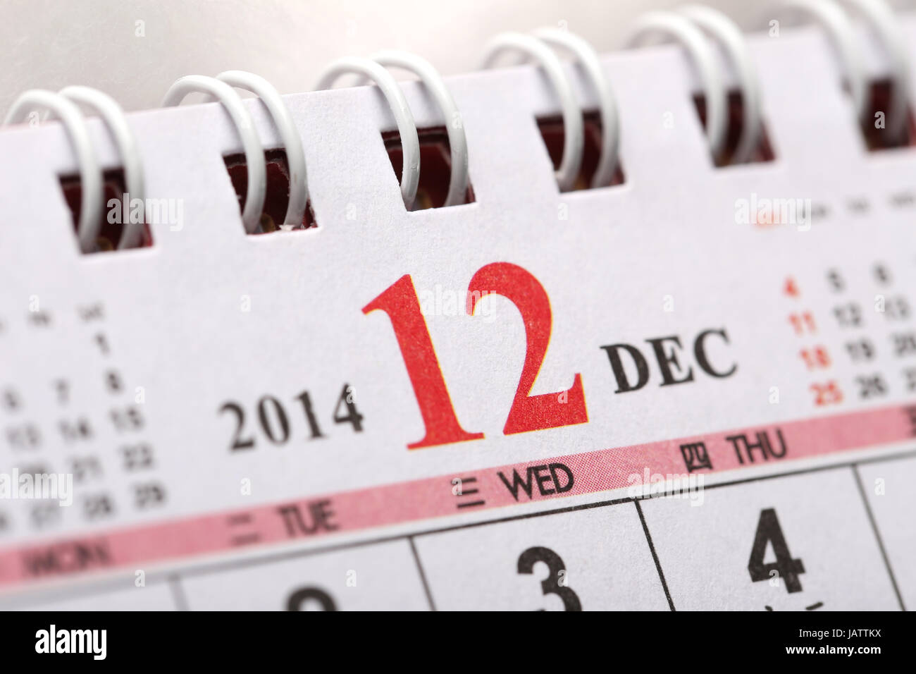 Macro Chinese Calendar 2014 - December with Chinese number word Stock ...