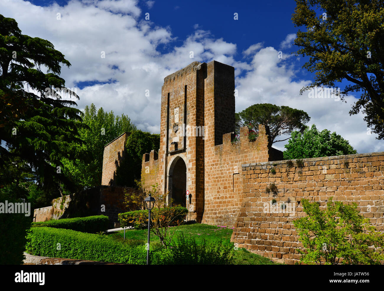 Entrance of the medieval Albornoz Fortress in the historic center of ...