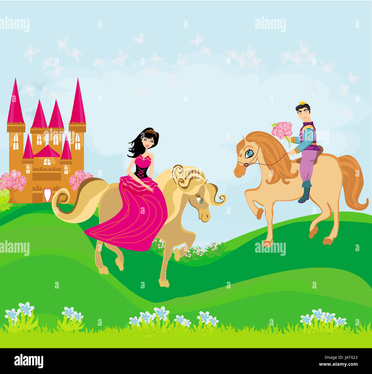 prince and princess on their horses Stock Photo - Alamy