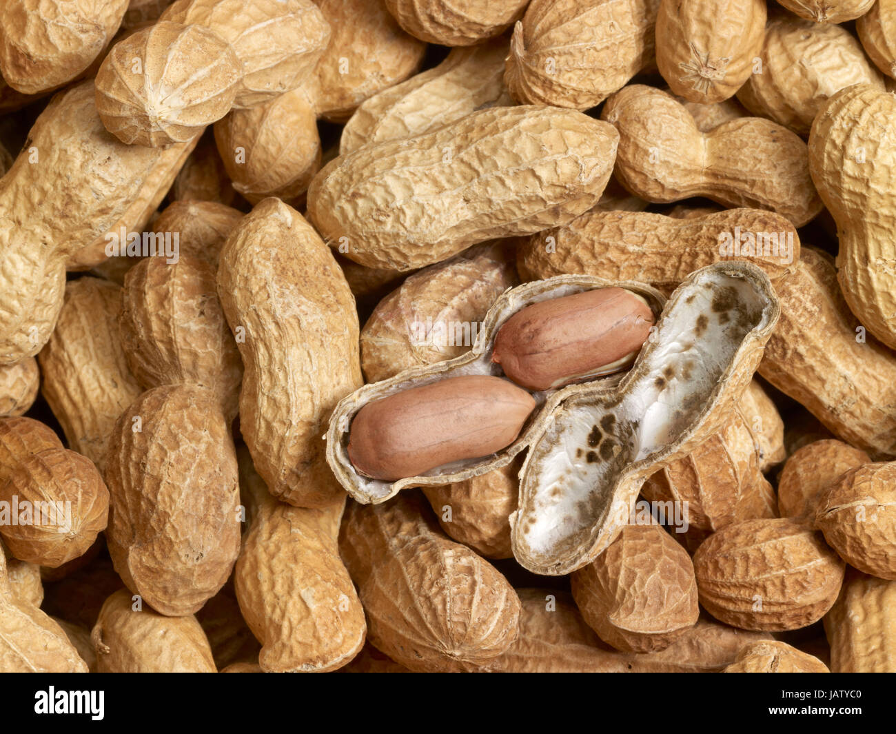 opened peanut in unpeeled peanut background Stock Photo - Alamy