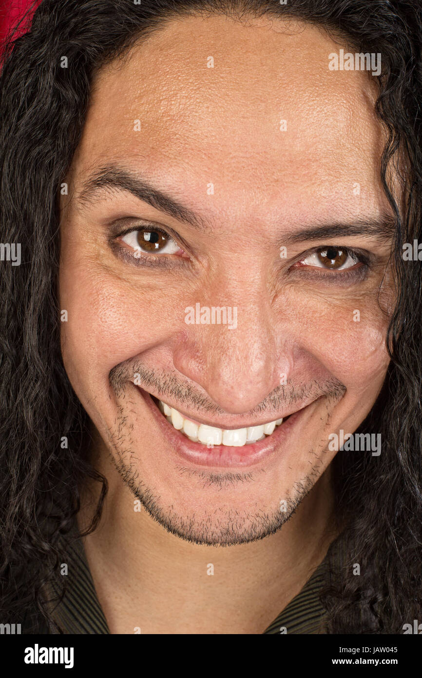 Close up of Native American man with big smile laughing Stock Photo - Alamy